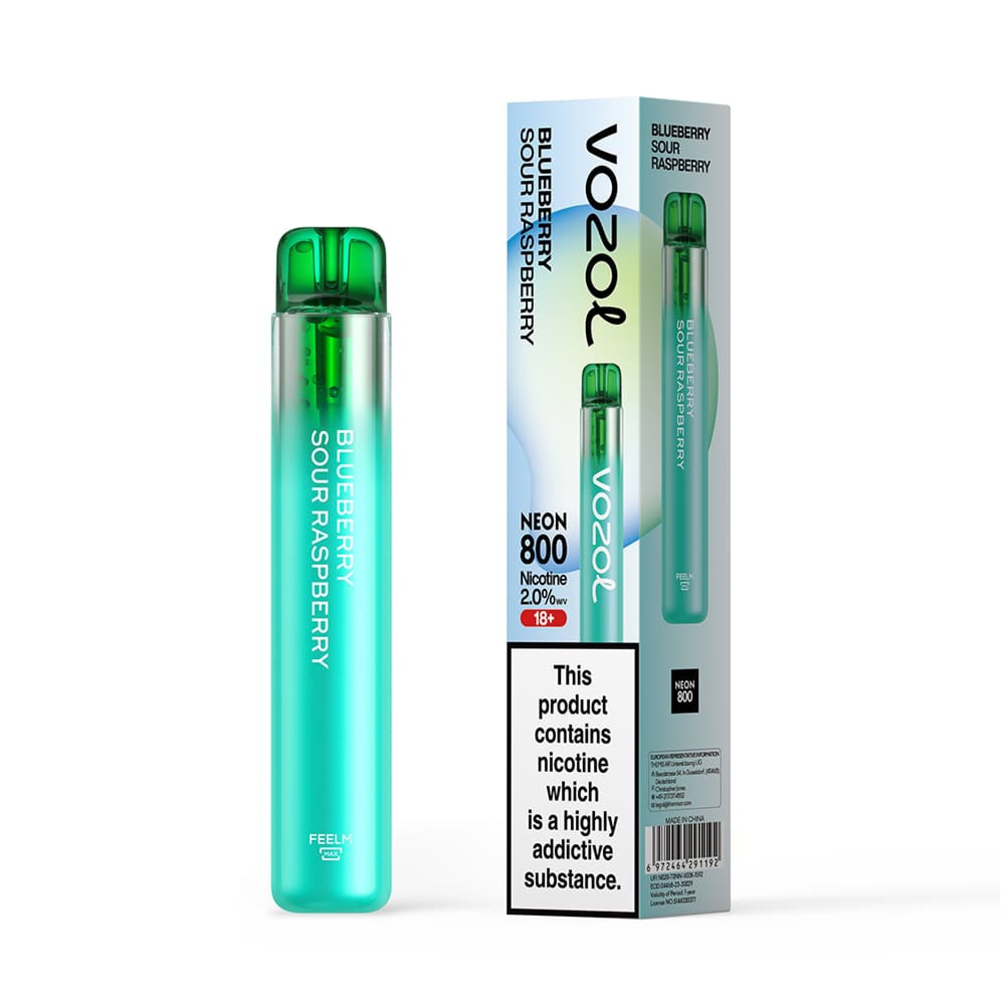 VOZOL NEON 800 VAPE ΜΙΑΣ ΧΡΗΣΗΣ 2ML 2%NIC 800PUFF BLUEBERRY SOUR ...
