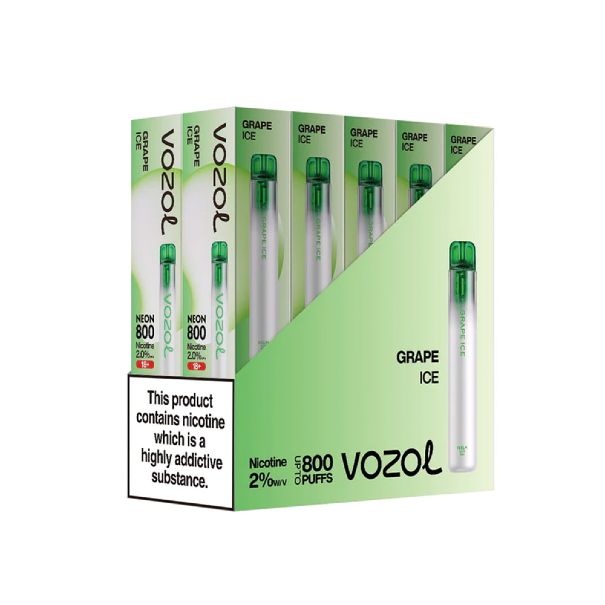 Vozol Neon 800 Vape μιας χρήσης 2ml 2%mg 800puffs Grape Ice - 4014