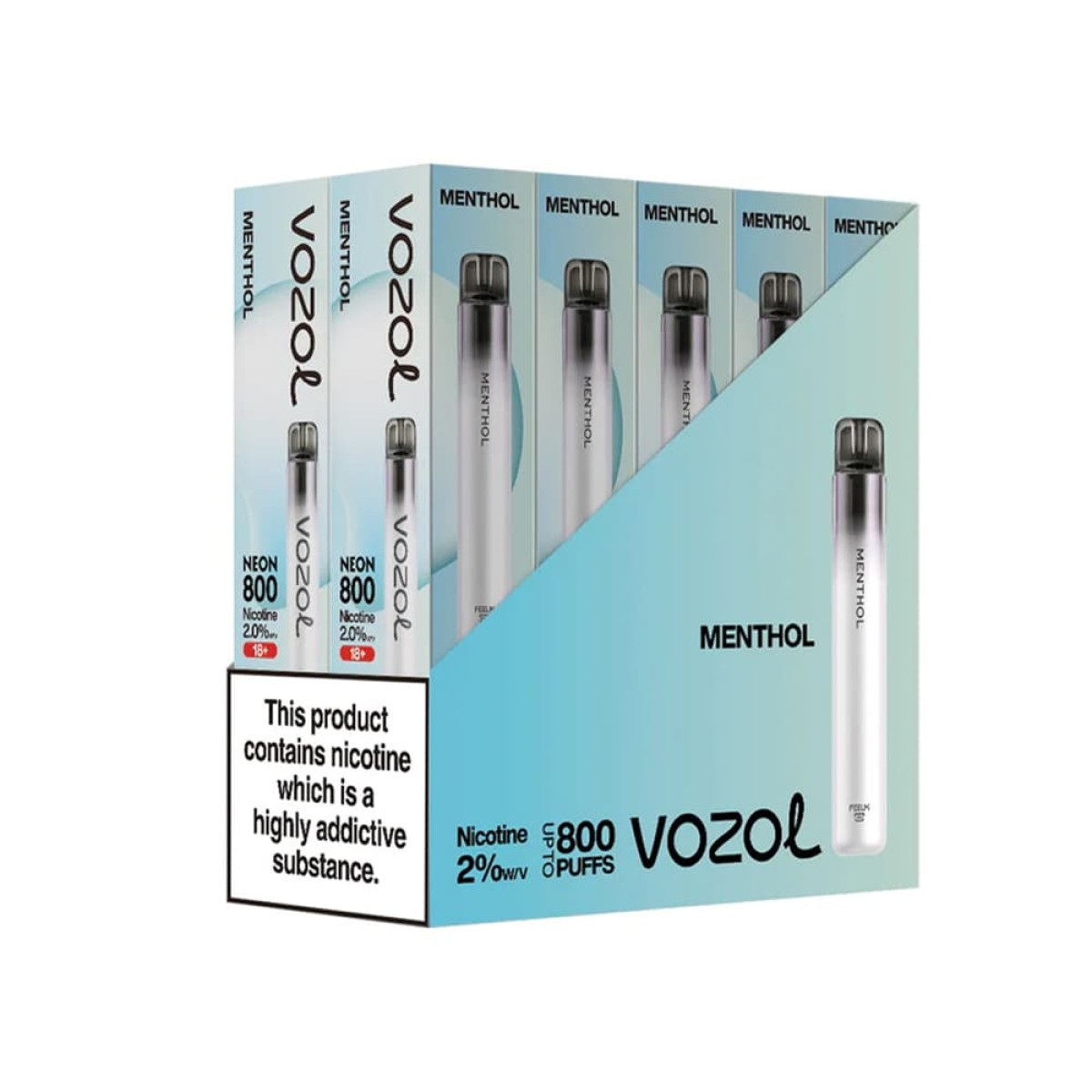 VOZOL NEON 800 VAPE ΜΙΑΣ ΧΡΗΣΗΣ 2ML 2%NIC 800PUFF MENTHOL - 4027