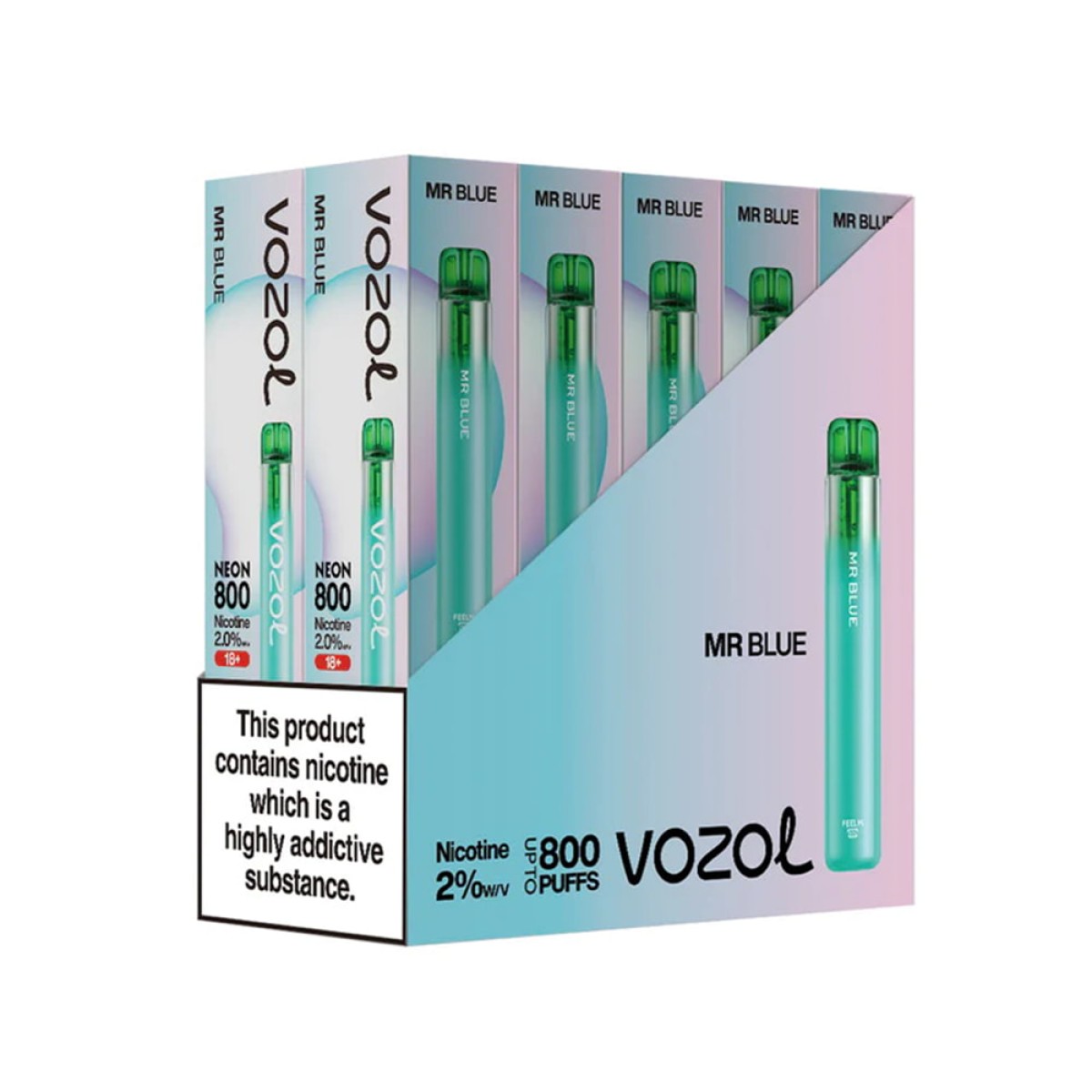 Vozol Neon 800 Vape ΜΙΑΣ ΧΡΗΣΗΣ 2ml 2 Nic 800puff Mr Blue 4020