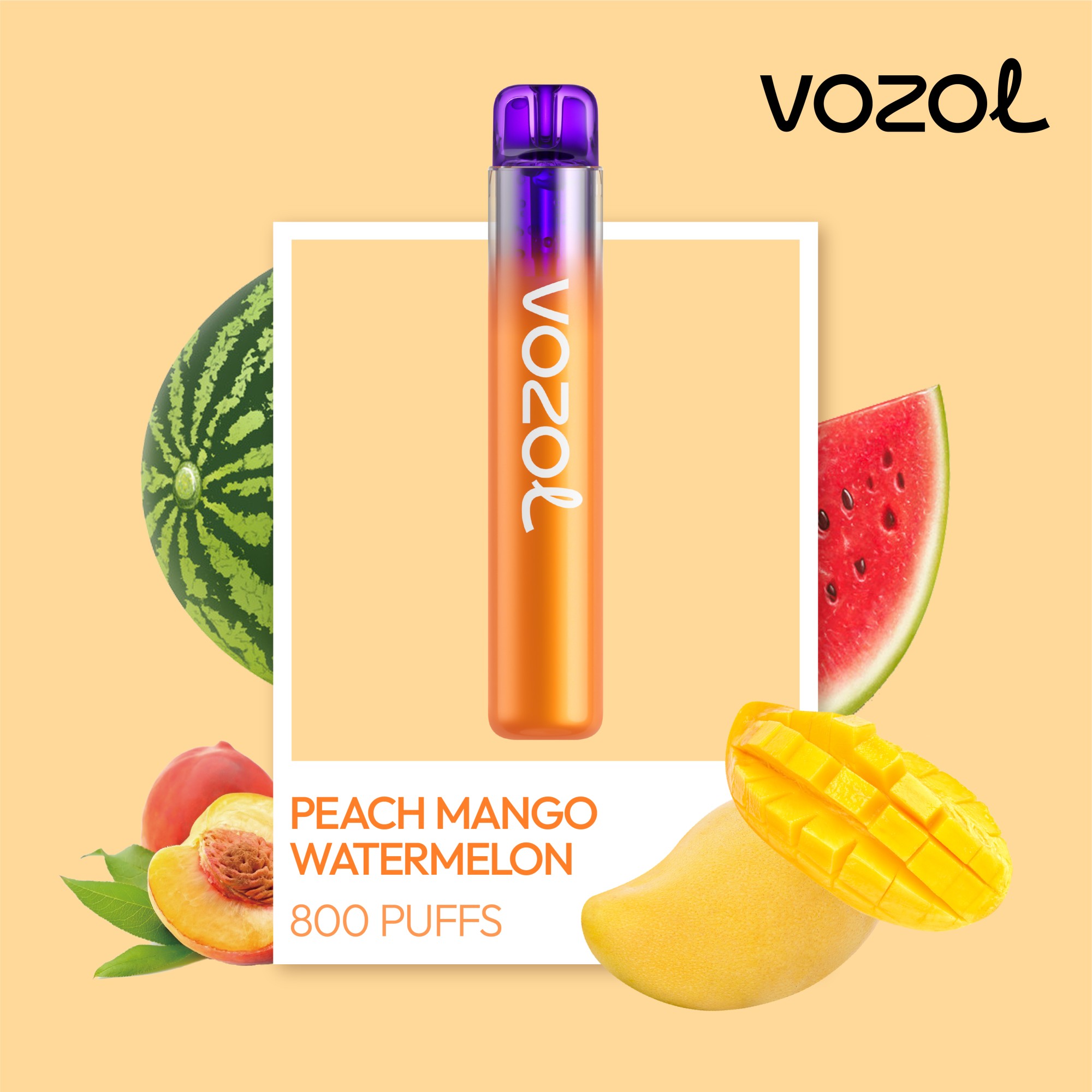 Vozol Neon 800 Vape μιας χρήσης 2ml 2%mg 800puffs Peach Mango ...