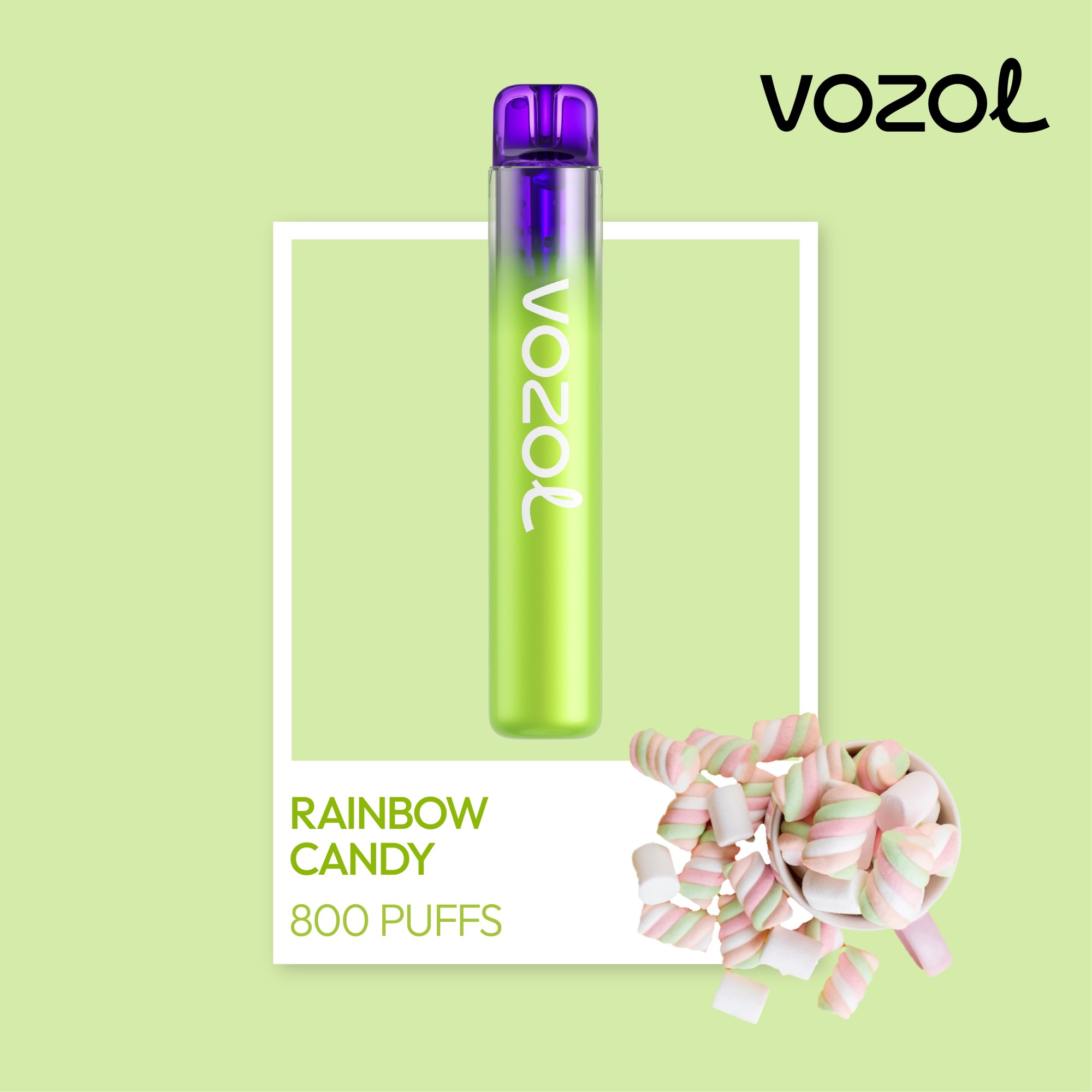 Vozol Neon 800 Vape μιας χρήσης 2ml 2%mg 800puffs Rainbow Candy - 4024