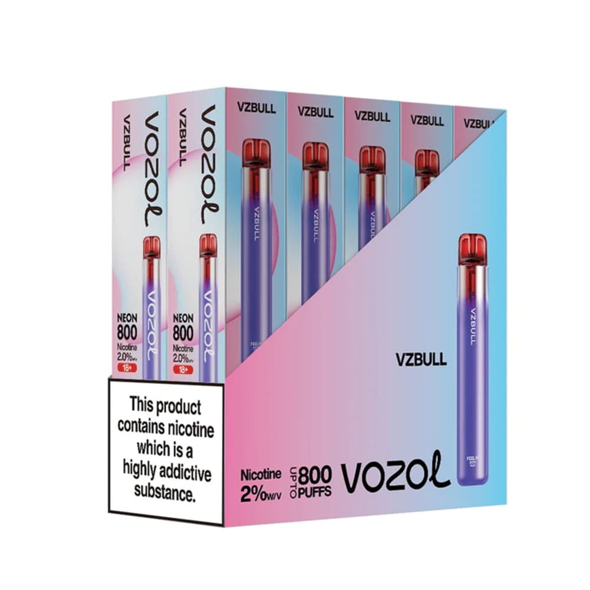 VOZOL NEON 800 VAPE ΜΙΑΣ ΧΡΗΣΗΣ 2ML 2%NIC 800PUFF VZBULL - 4023