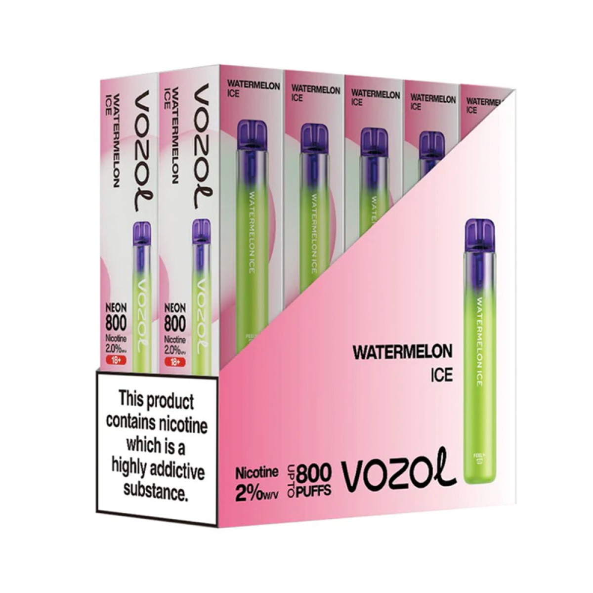 VOZOL NEON 800 VAPE ΜΙΑΣ ΧΡΗΣΗΣ 2ML 2%NIC 800PUFF WATERMELON ICE ...